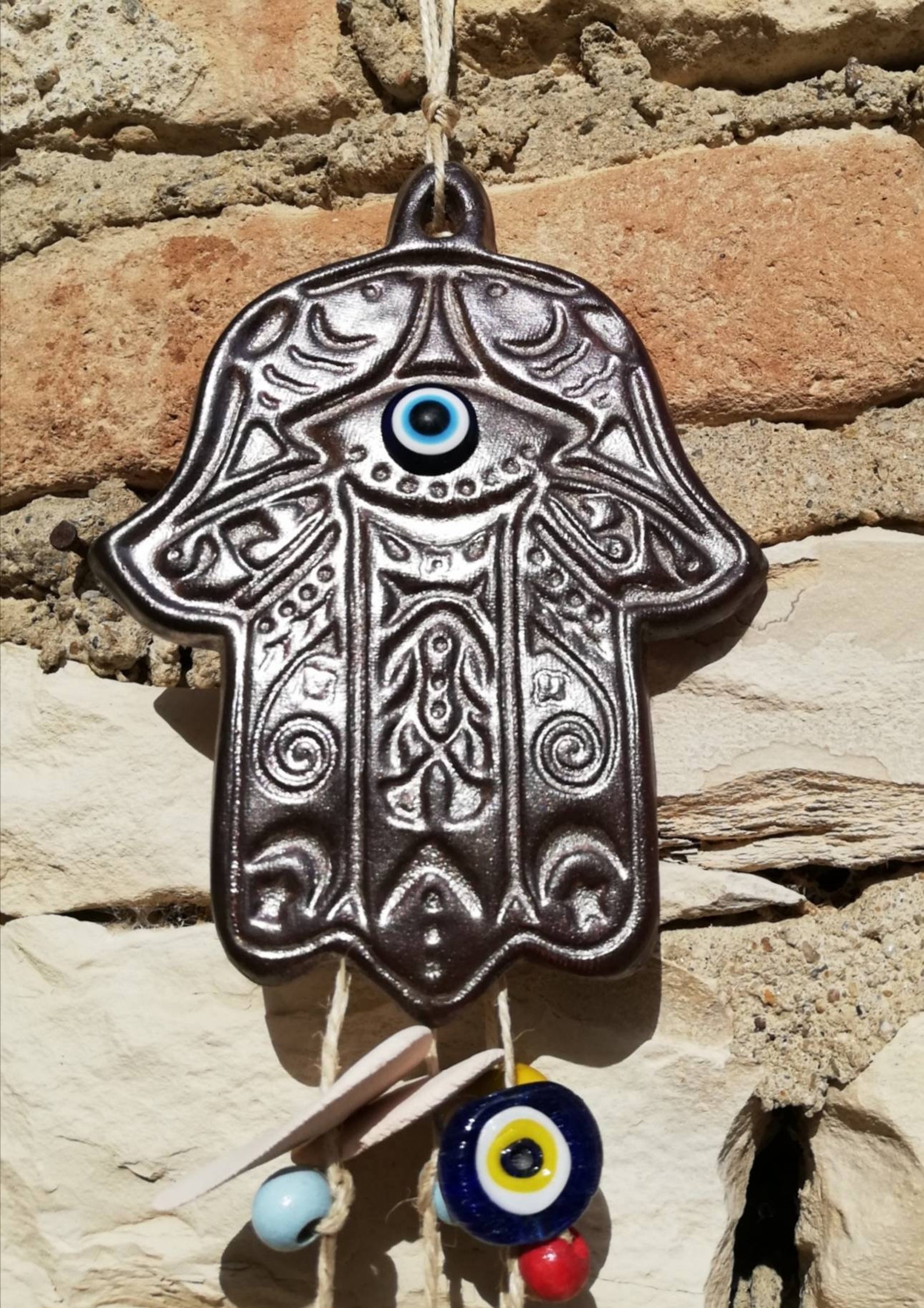 Hamsa Wall Hanging, Beaded Fish Hamsa Wall Decor, Rustic Hamsa Hand ...