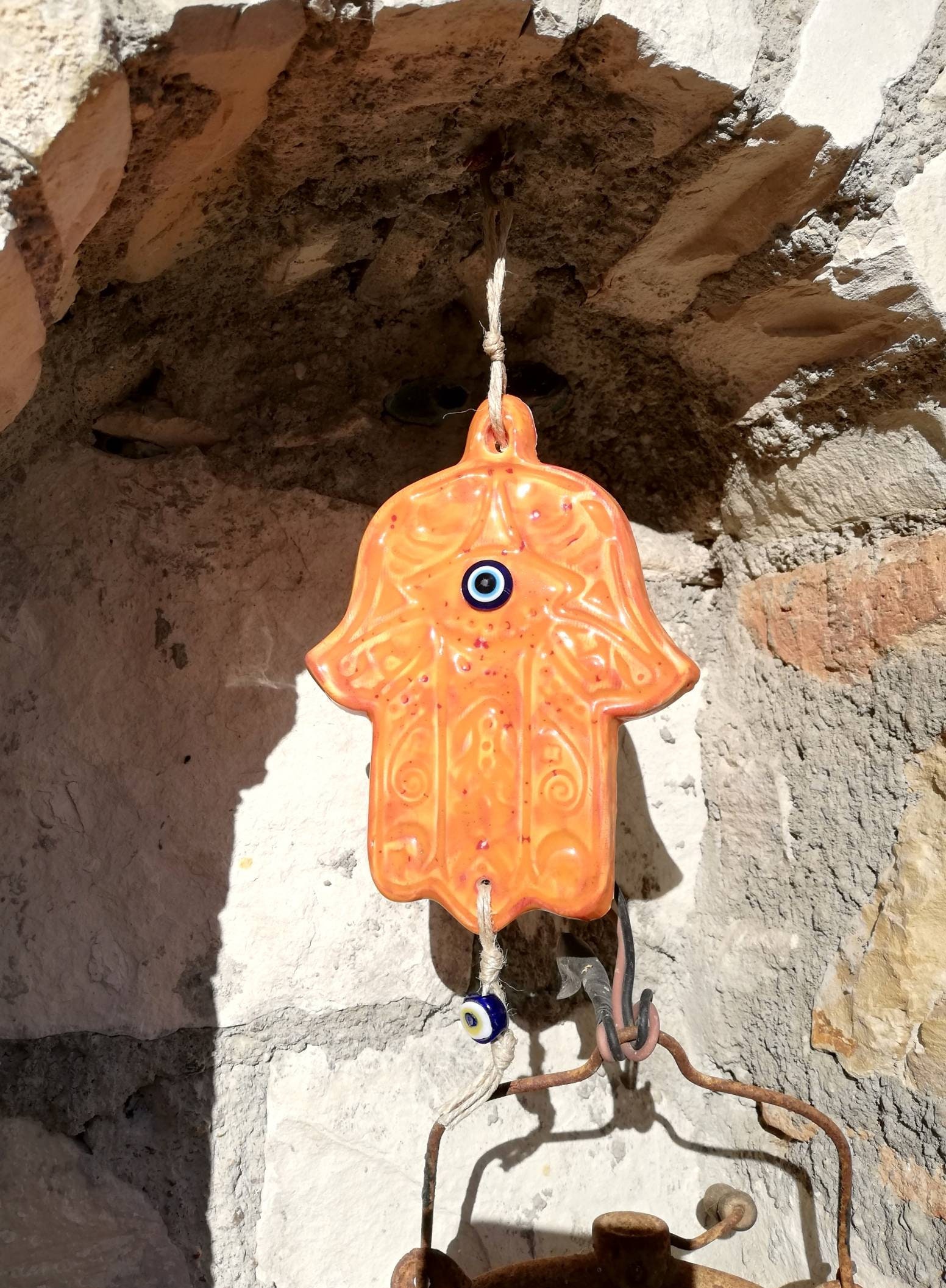 Orange Hamsa Wall Hanging, Hamsa Hand, Fish Hamsa Yellow Front Door ...