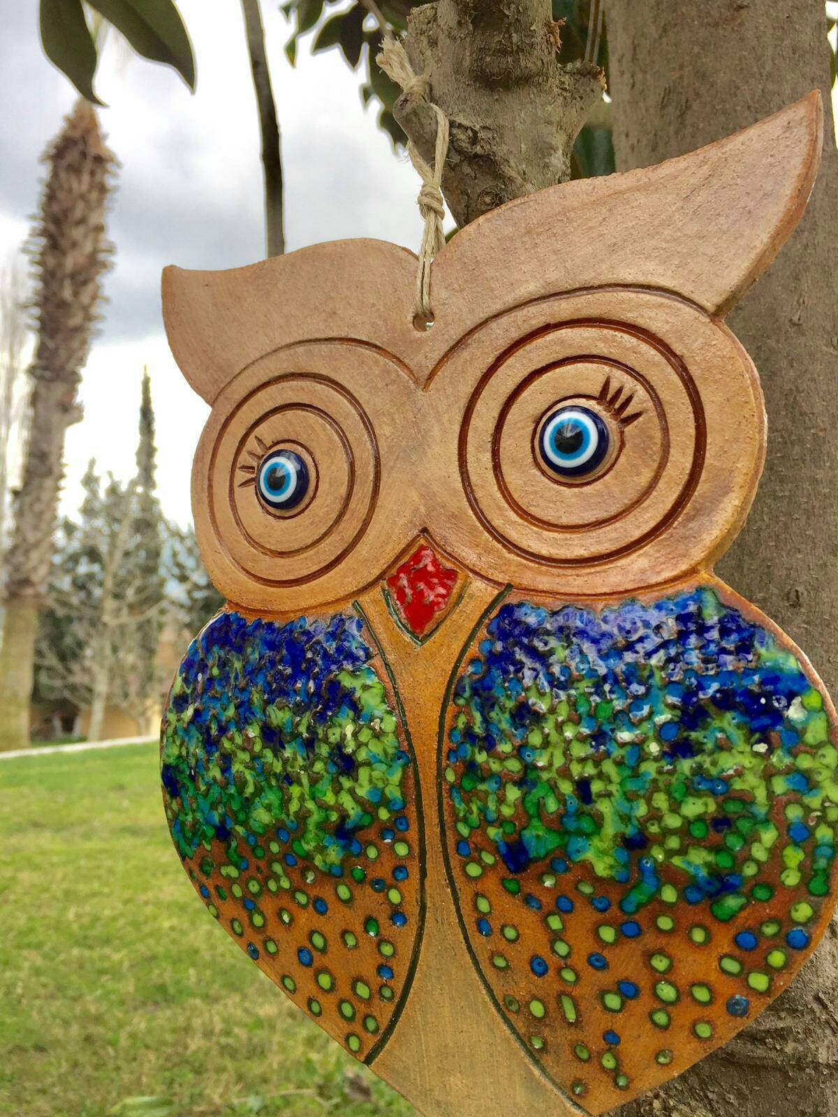 Large Ceramic Owl Wall Hanging Green Blue Wall Decor Rustic - Etsy