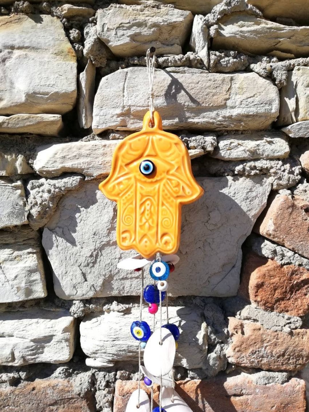 Yellow Hamsa Wall Hanging, Hamsa Decor Hamsa Hand Fish Yellow Wall ...