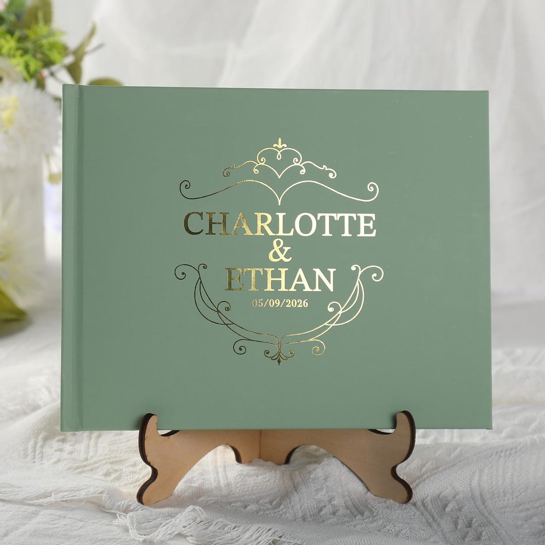 Personalized Wedding Guest Book, Photo Album Guestbook With Gold Foil ...