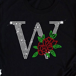 Floral Monogram W Rhinestone Template SVG, Diamond Bling Letter, Rose ...