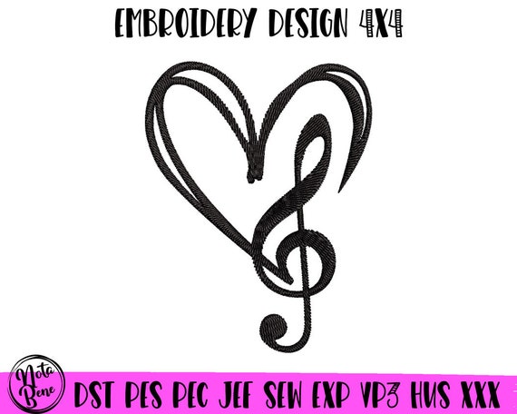Music Note Embroidery Design Heart Symbol Treble G Clef Love | Etsy