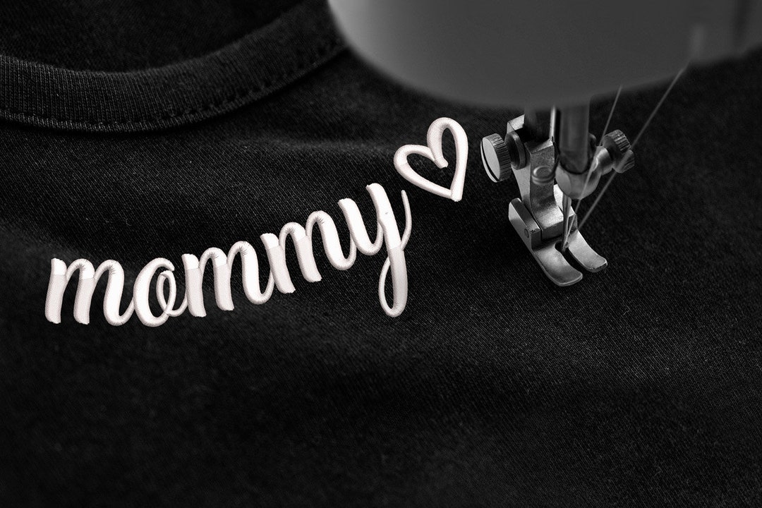 Curved Mommy Embroidery, Mama Heart Collar Embroidery, Mom Neckline ...