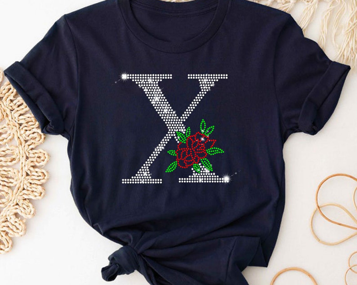 Rhinestone Monogram X Template SVG Floral Diamond Bling - Etsy