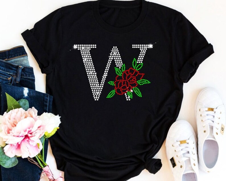 Floral Monogram W Rhinestone Template SVG Diamond Bling - Etsy