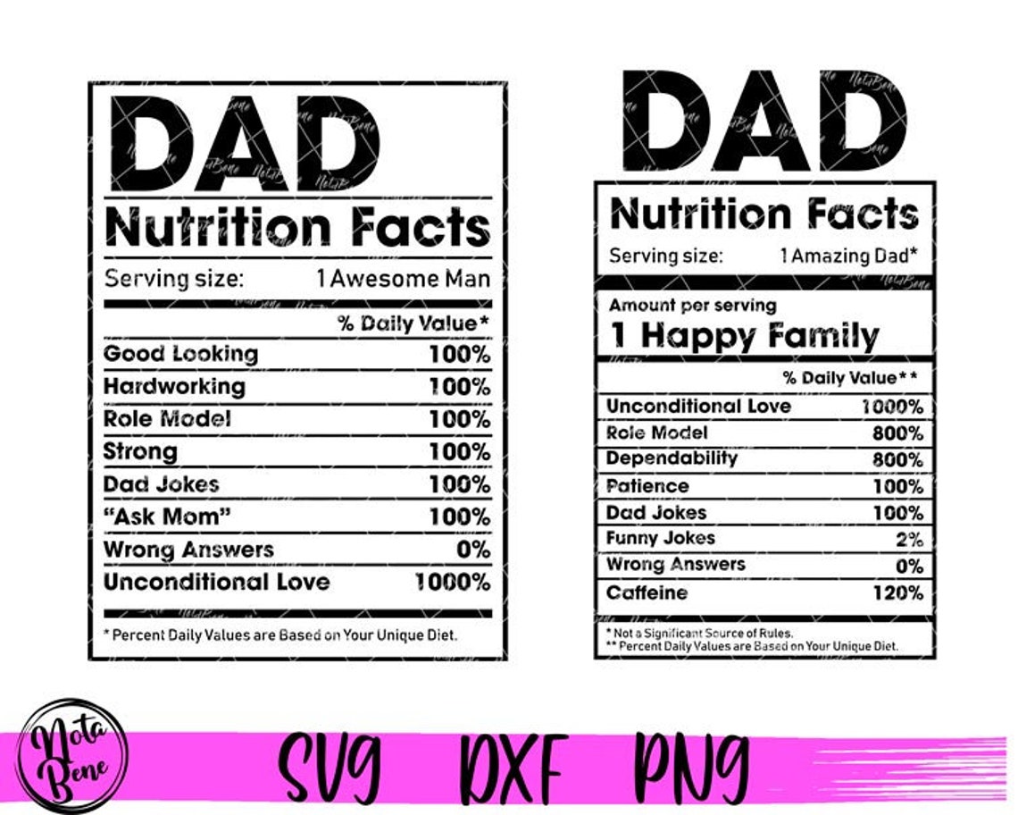DAD Nutrition Facts 2 SVG Cut File, Dad Nutritional Facts Svg, Funny ...