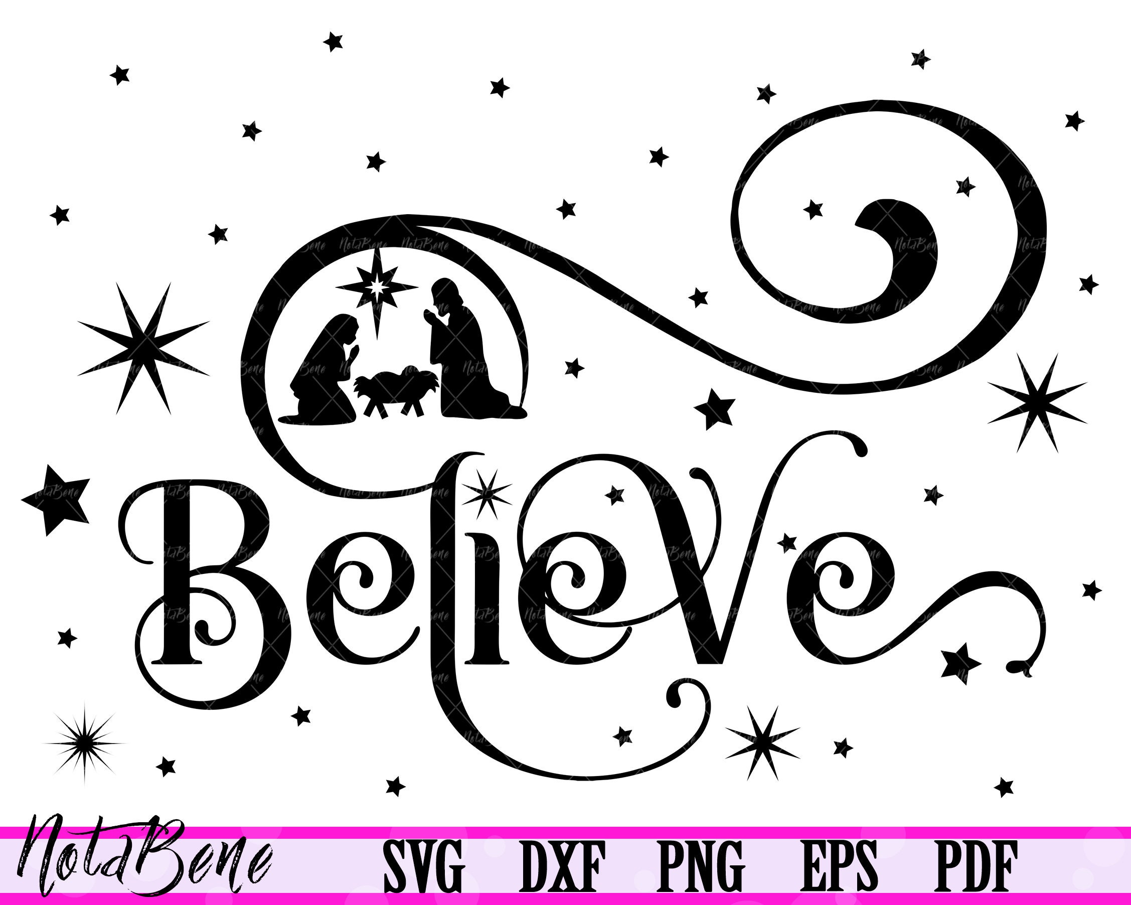 Craft Supplies & Tools Believe Svg Nativity Scene Svg Manger Svg ...