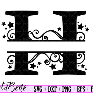 H Split Monogram SVG Split Letter H SVG Divided Initial H Svg Files for ...