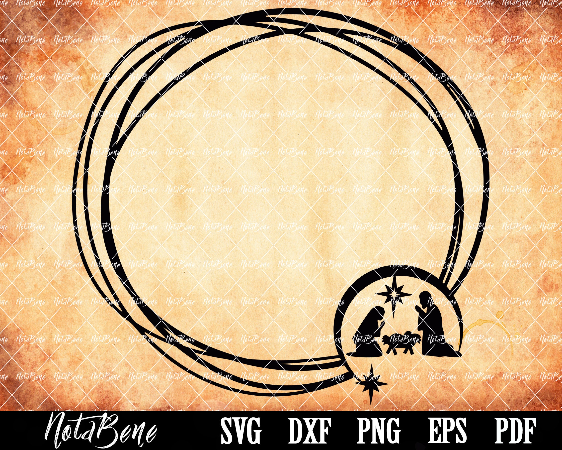 Christmas Nativity Circle Frame SVG Christmas Monogram Frame | Etsy
