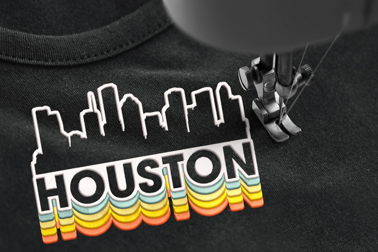 Houston City Skyline Embroidery Design Vintage Retro - Etsy