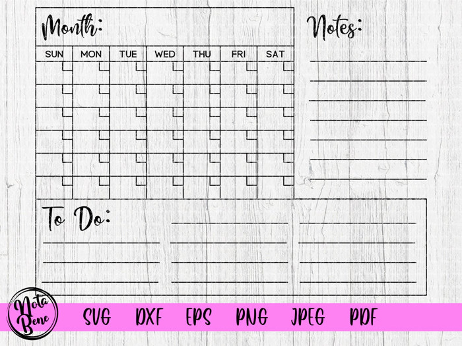 Blank Calendar With Notes & to Do SVG Planner Template Svg - Etsy