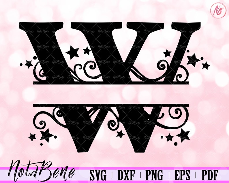 W Split Monogram Svg Swirls Stars Split Font Letter W Svg Etsy
