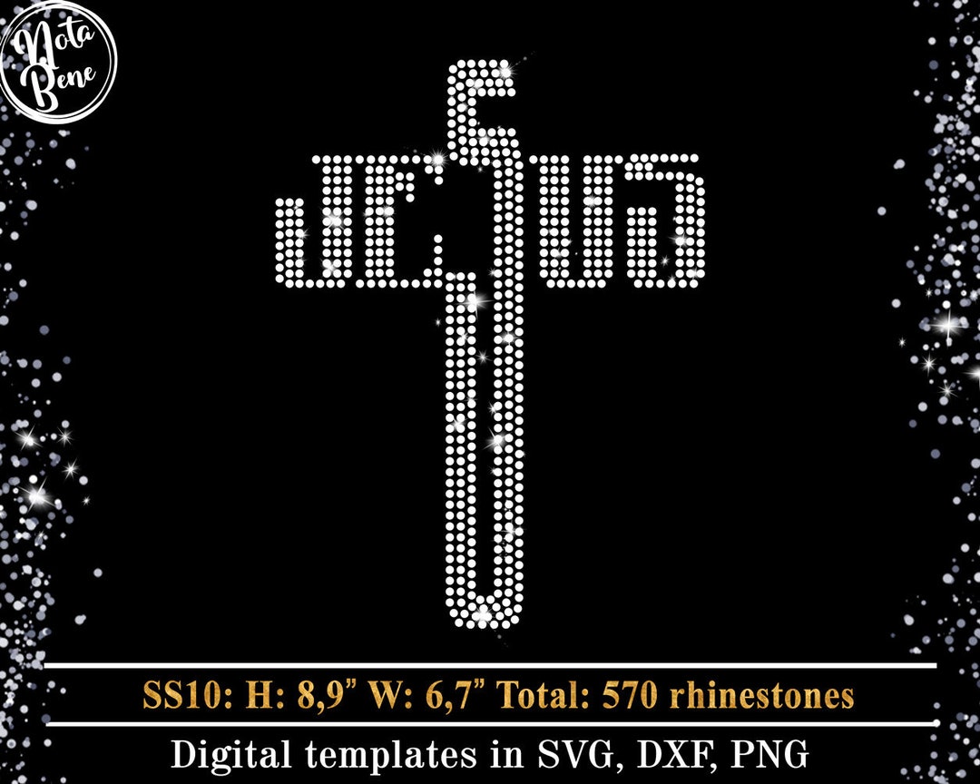 Jesus Christ Cross Rhinestone Template SVG, Jesus Name Cross Hotfix ...