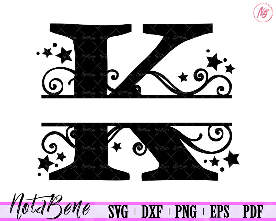 K Split Monogram SVG Split Letter K SVG Divided Initial K Decorative K ...