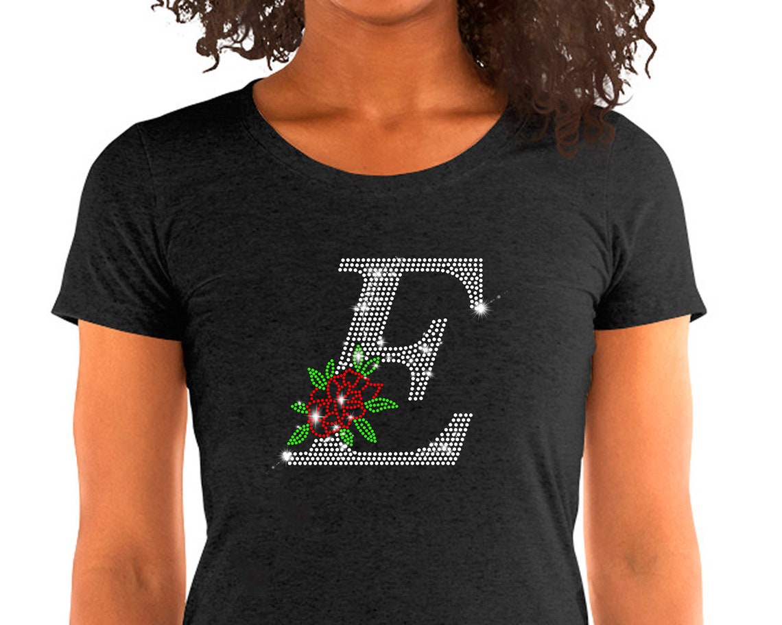 Floral Monogram E Rhinestone Template SVG, Diamond Bling Letter, Rose ...