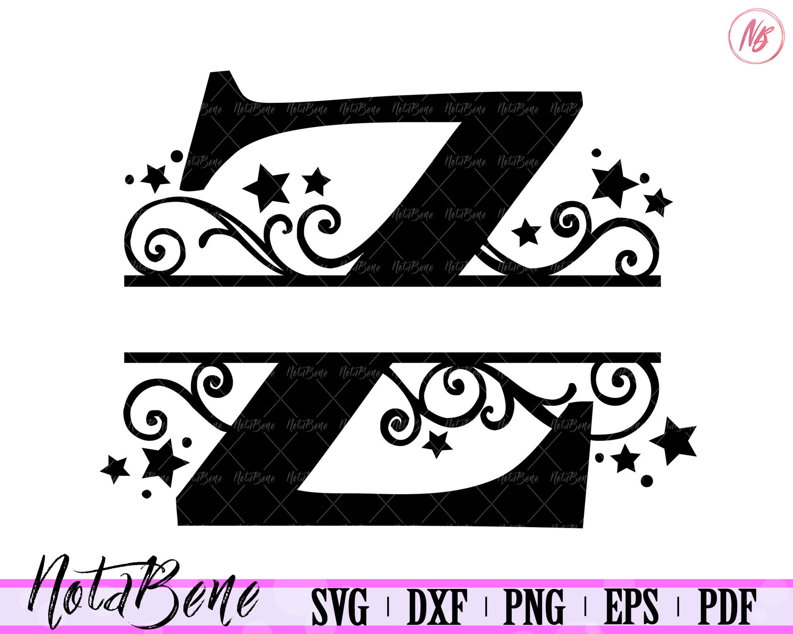 Split Monogram Z SVG Z Swirls Stars Split Font Letter Z SVG | Etsy