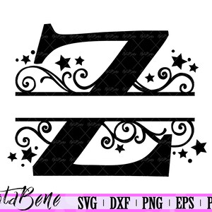 Split Monogram Z SVG Z Swirls Stars Split Font Letter Z SVG | Etsy