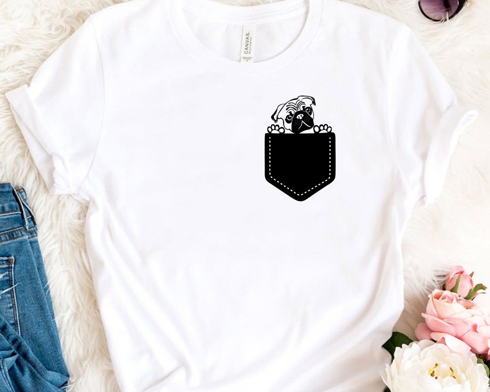 Peek a boo Pocket Pug Svg Cute Kawaii Peeking Pug Dog in Shirt | Etsy
