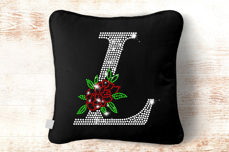 Floral Letter L Rhinestone Template SVG, Diamond Bling Monogram, Rose ...