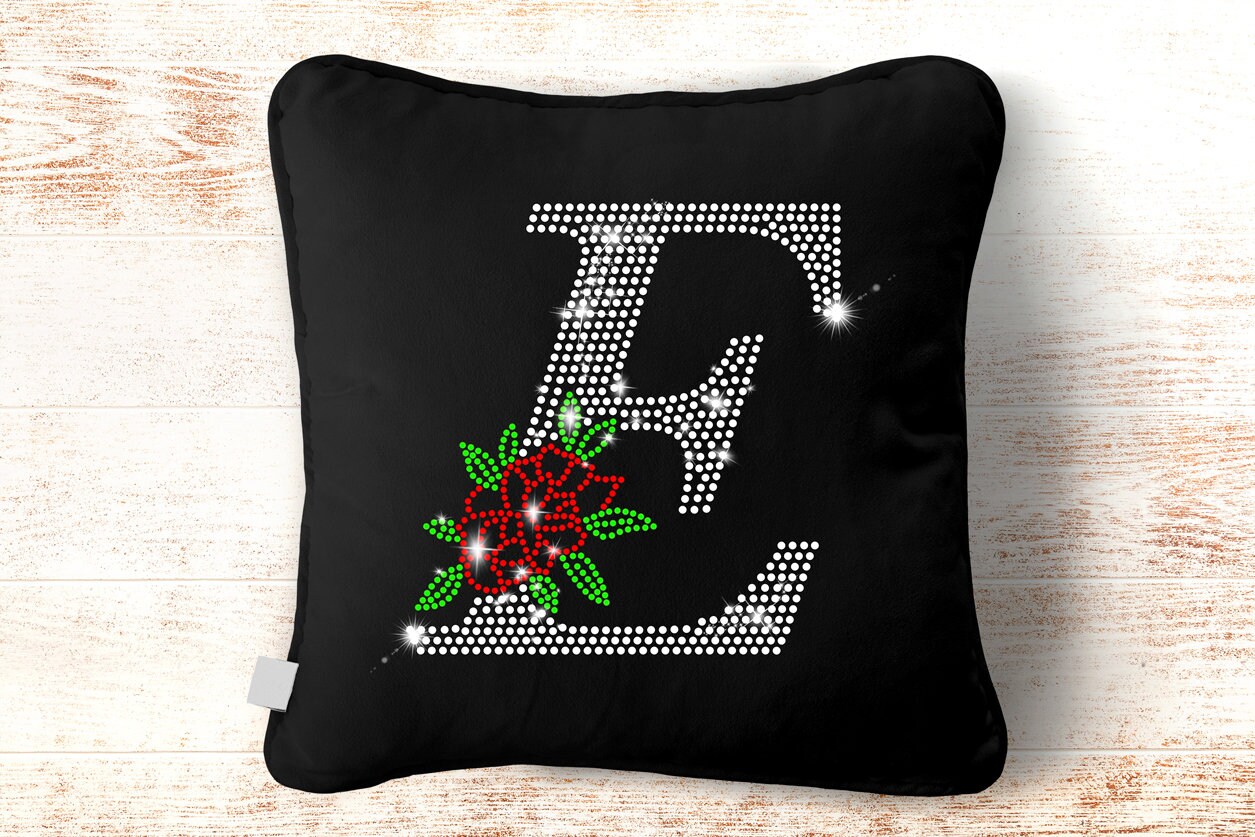 Floral Monogram E Rhinestone Template SVG, Diamond Bling Letter, Rose ...
