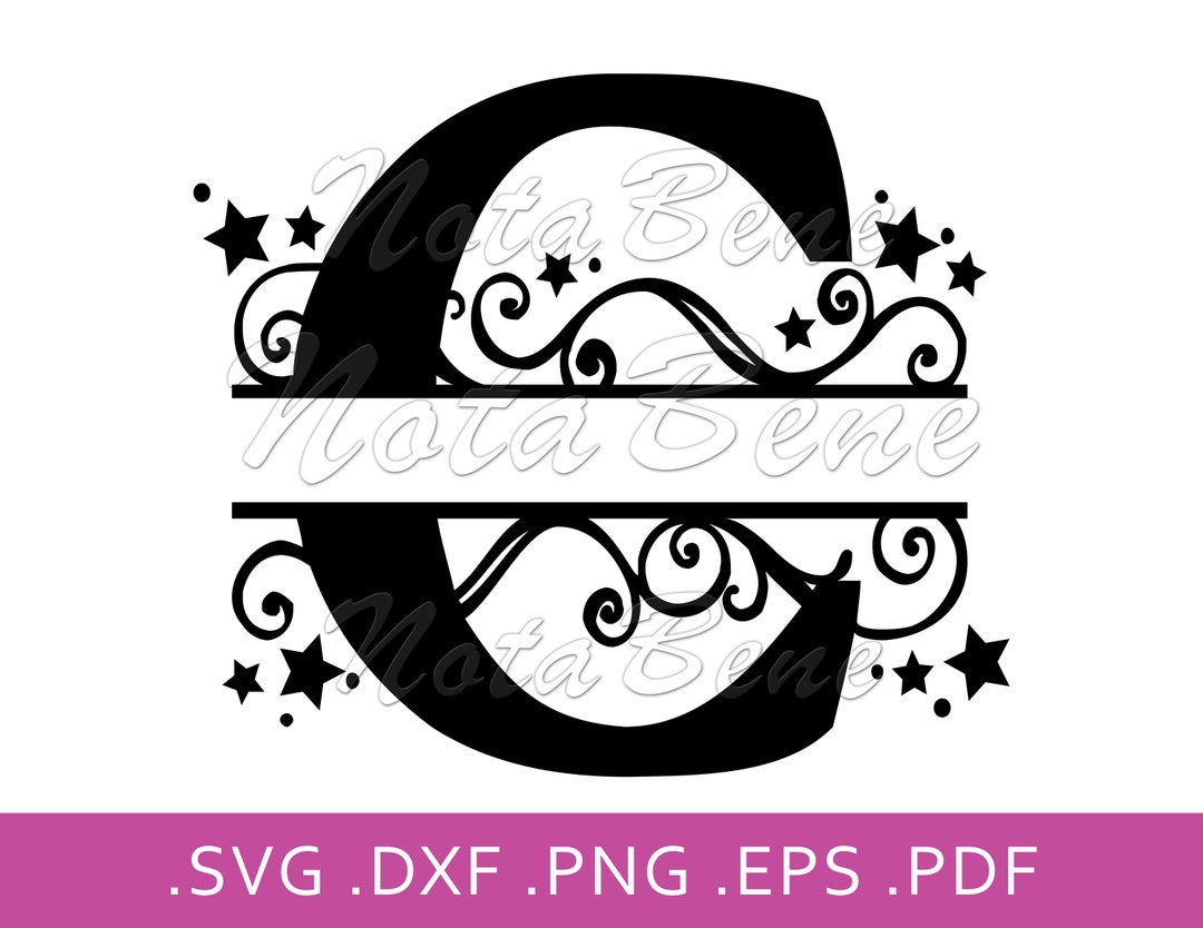Split Monogram SVG Elegant Split Letter C SVG Swirls Stars Divided ...