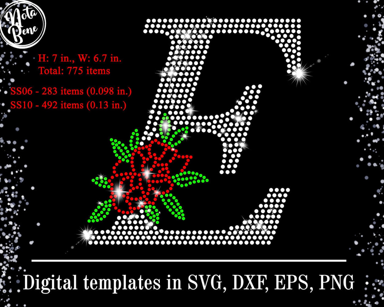 Floral Monogram E Rhinestone Template SVG Diamond Bling - Etsy