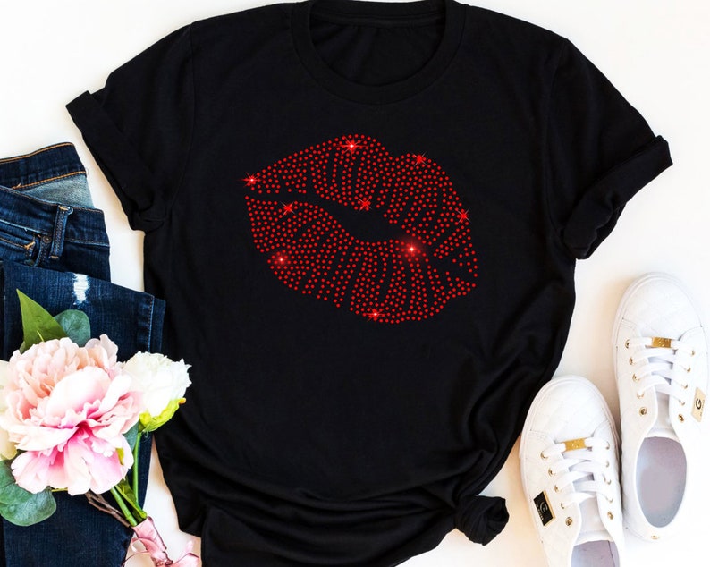 Red Lips Rhinestone Template SVG, Kiss Bling Crystals Shirt Design ...