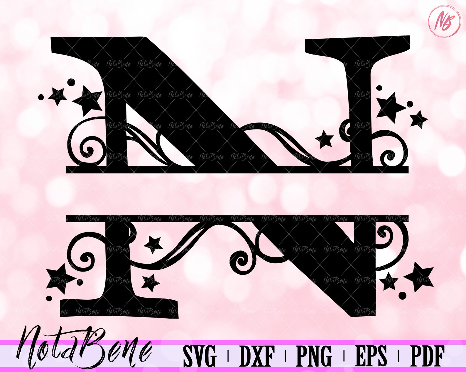 N Split Monogram SVG Split Letter N SVG Divided Initial N | Etsy