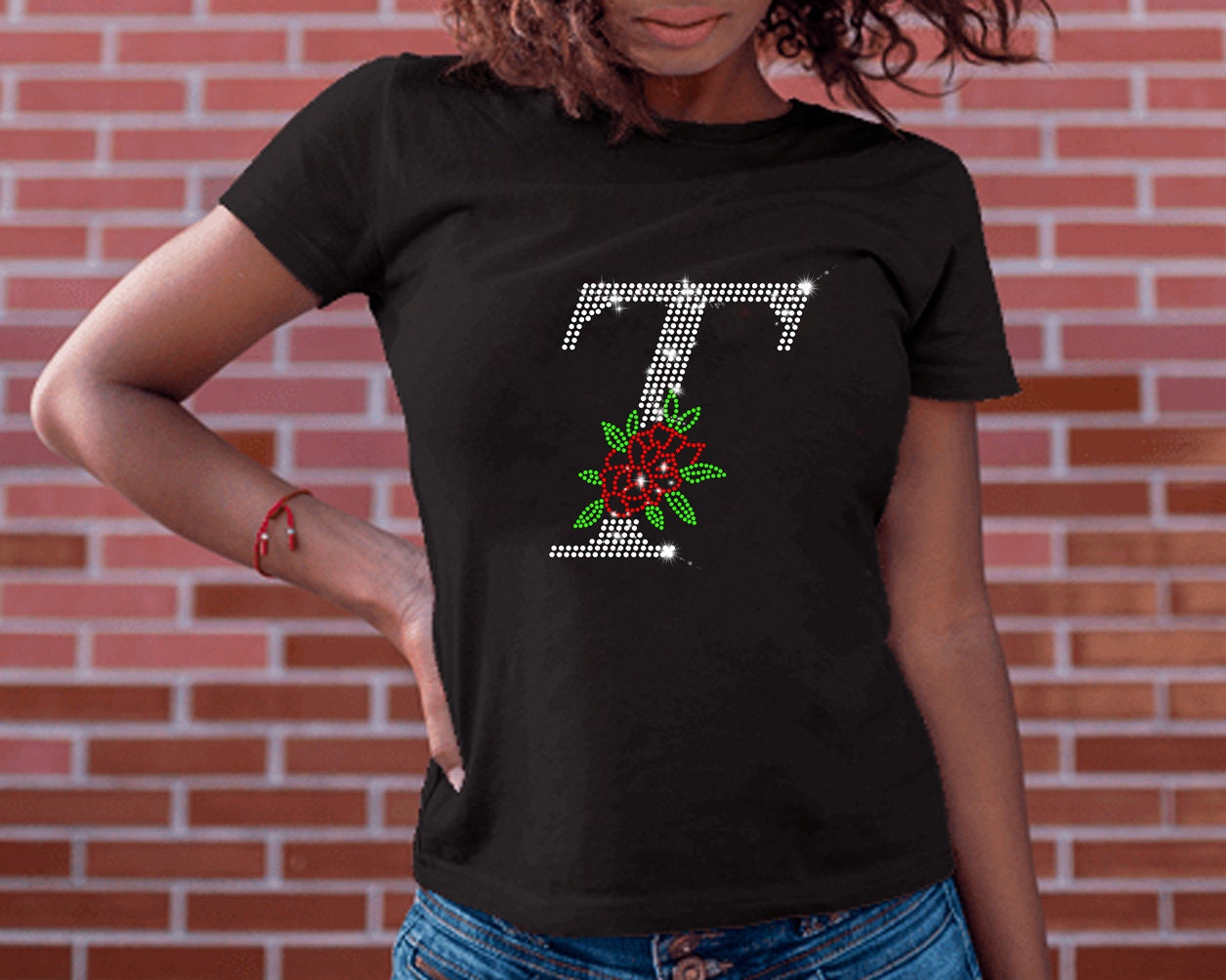 Floral T Letter SVG Rhinestone Template SVG Diamond Bling - Etsy