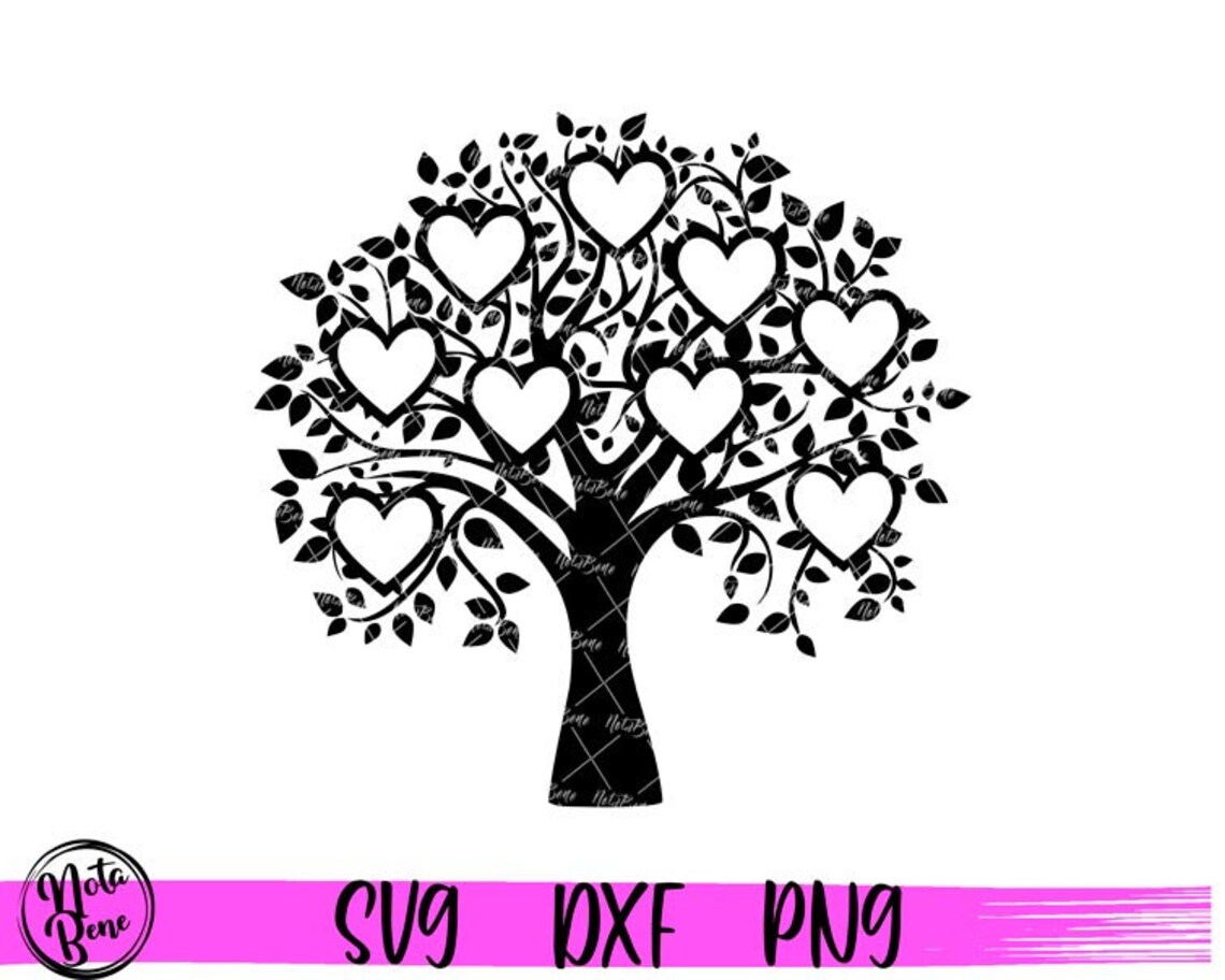 Family Tree SVG Nine 9 Hearts Svg Monogram Svg Family Tree - Etsy