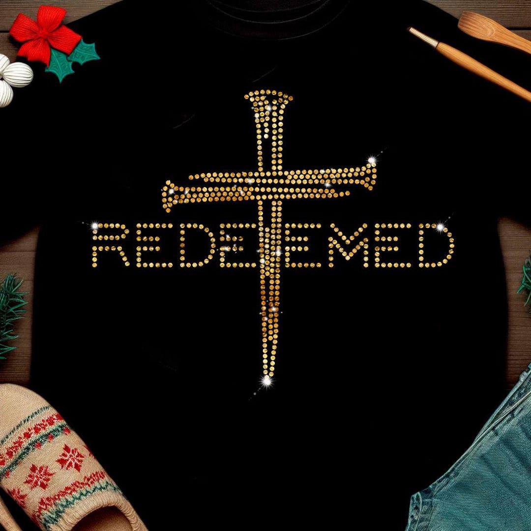 Redeemed Rhinestone Template SVG, Cross Nails Bling Design (digital ...