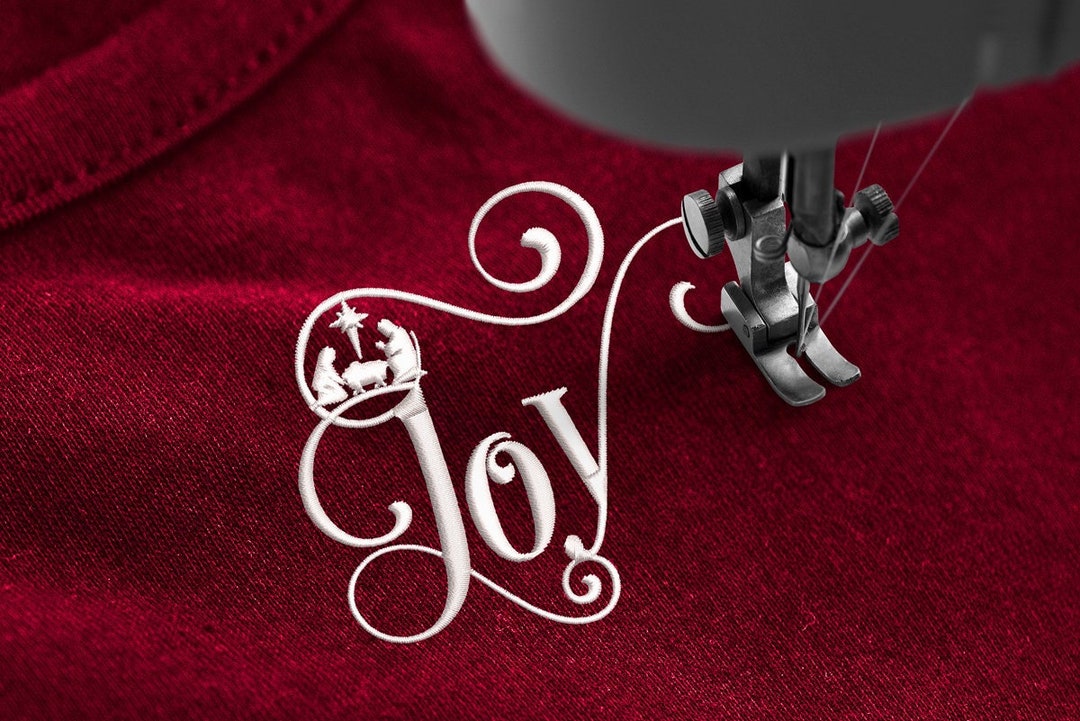 Joy Christmas Embroidery Design, Nativity Scene Joy Embroidery Fill ...