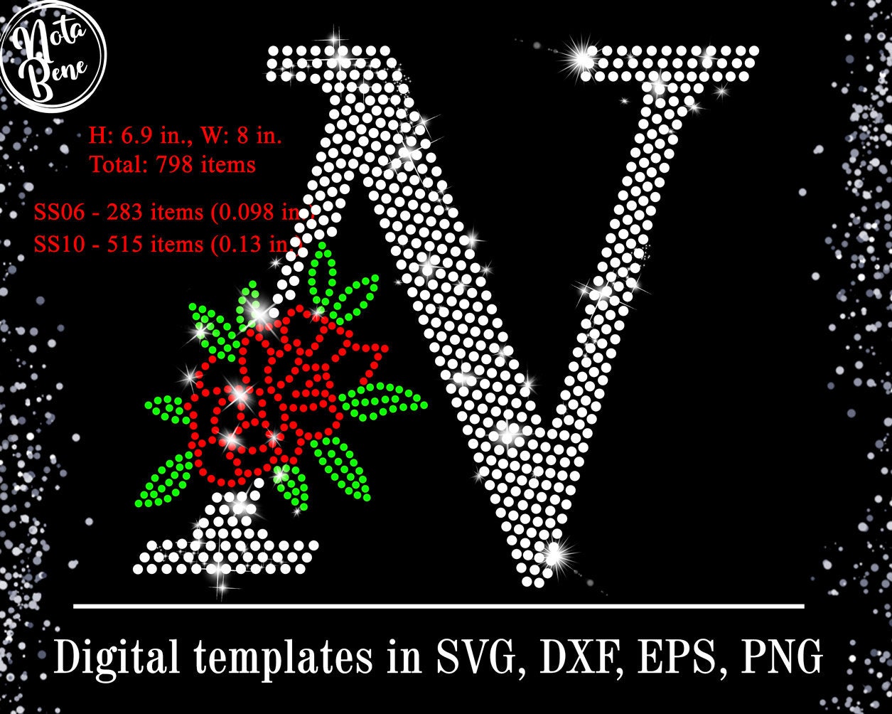 Floral Letter N SVG Rhinestone Template Diamond Bling - Etsy