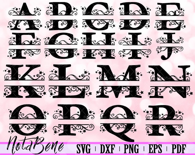 Uppercase T Letter Split Monogram Svg, Alphabet Split Name Frame, Split ...