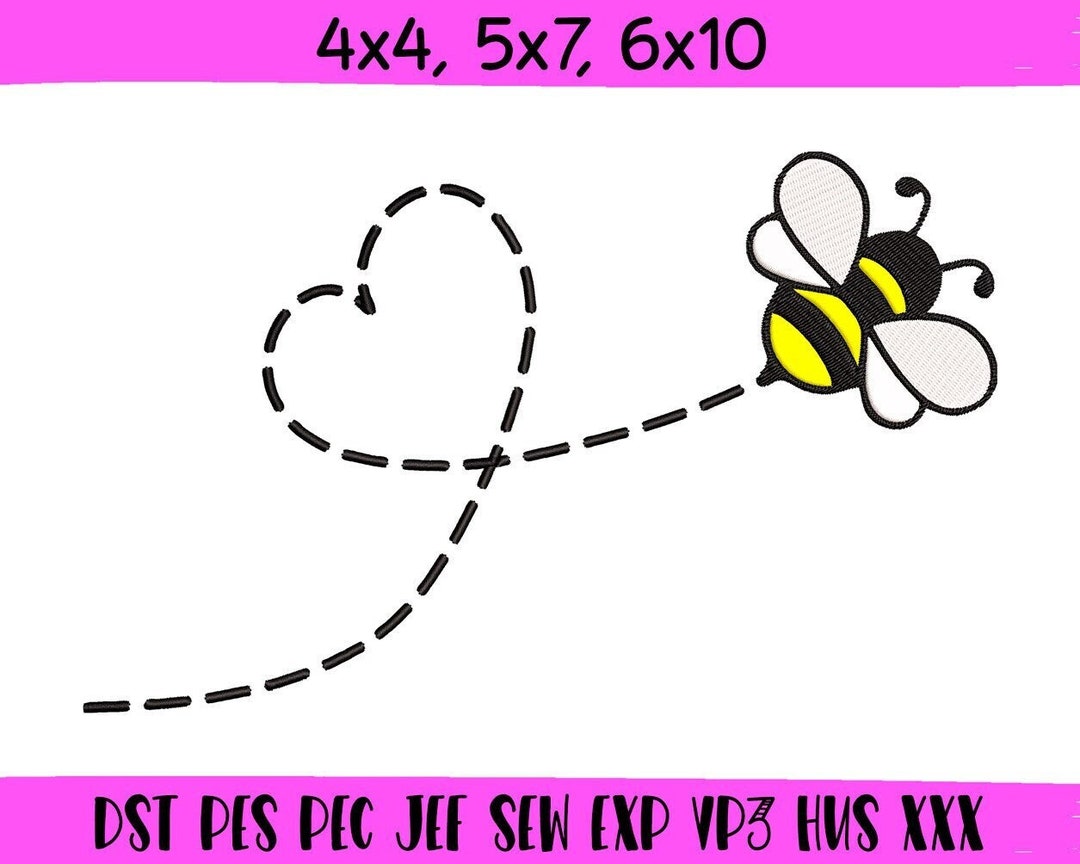 Bee Machine Embroidery, Bee Heart Flying Route Design, Bumble Bee ...