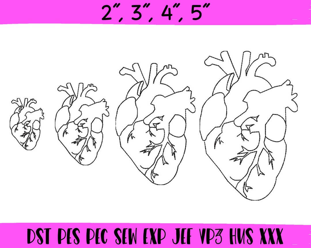 Heart Machine Embroidery Design, Anatomical Heart Embroidery, Mini ...