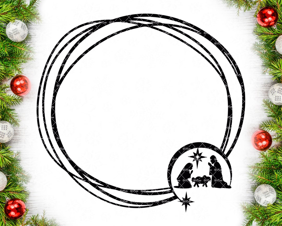 Christmas Nativity Circle Frame SVG Christmas Monogram Frame - Etsy