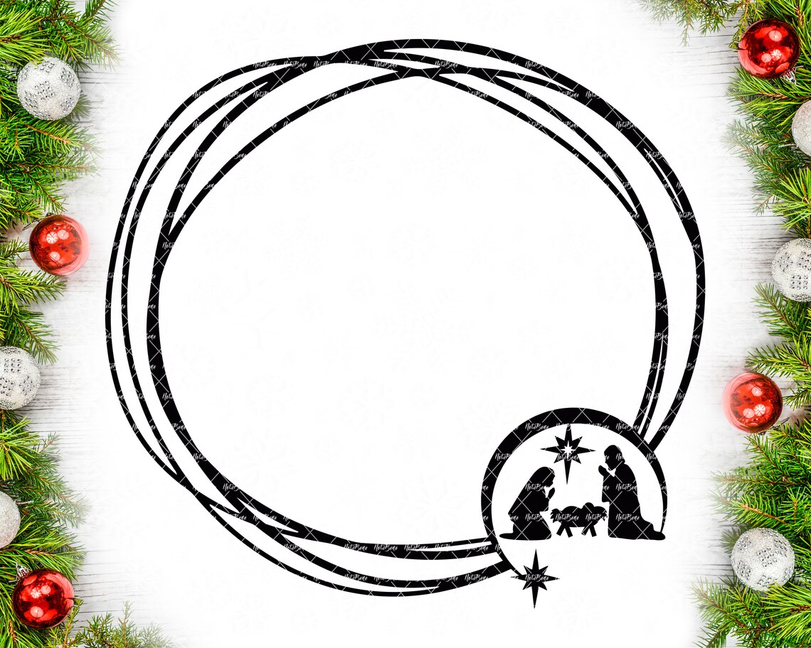 Christmas Nativity Scene Circle Frame SVG Christmas Monogram - Etsy