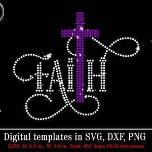 Faith Rhinestone Template SVG, Cross Rhinestone Pattern, Bling Shirt Design, Spangle Transfer ...
