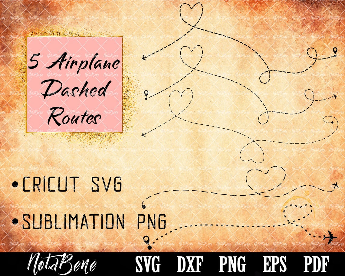 Dashed Plane Route Lines SVG Dashed Heart Plane Flight Route - Etsy