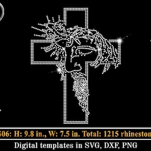 Jesus Cross Rhinestone Template SVG, Hotfix Rhinestones, Bling Shirt ...