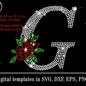 Floral Monogram G Rhinestone Template SVG, Diamond Bling Letter, Rose ...