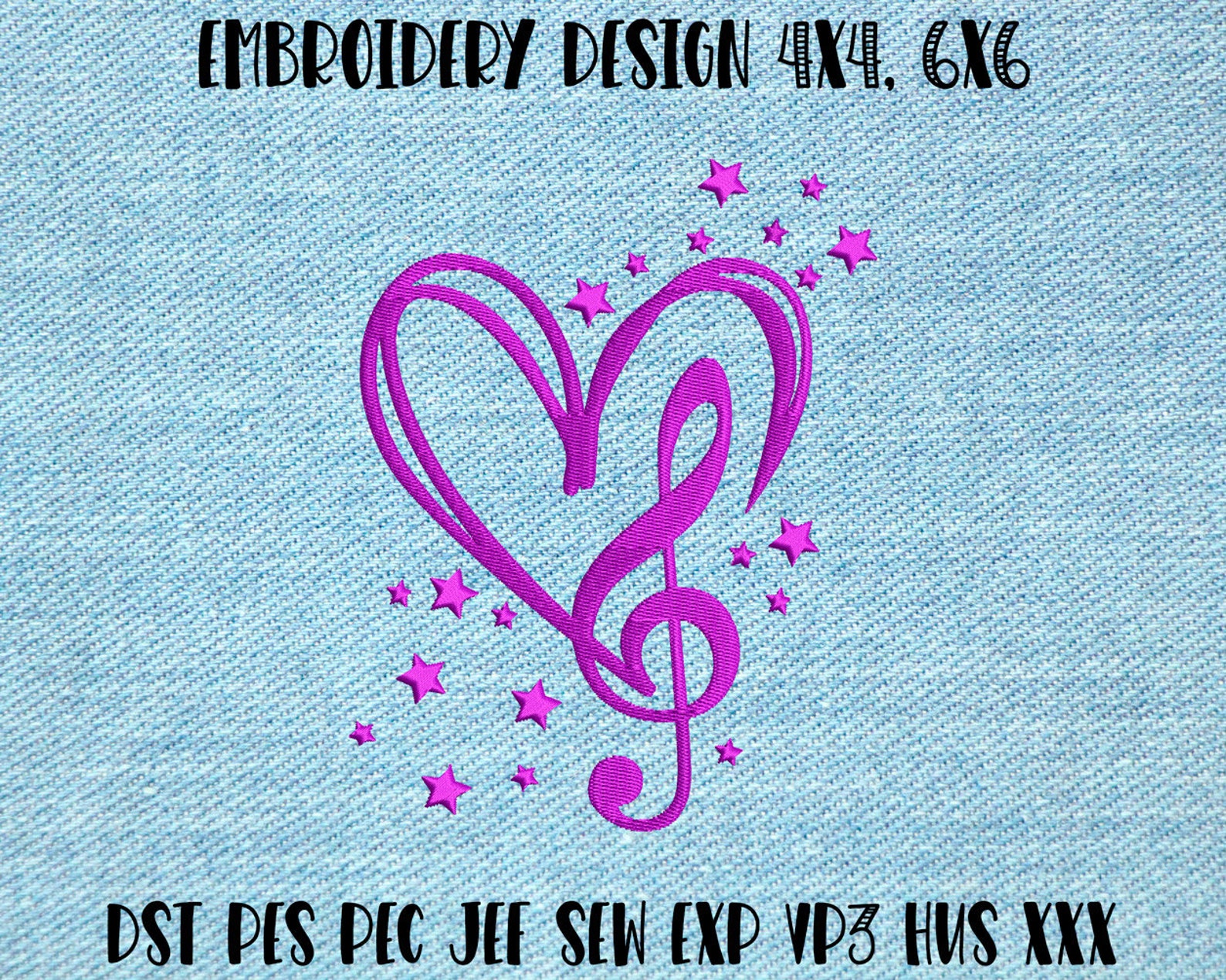 Heart Music Note Embroidery Treble G Clef Symbol Musician - Etsy