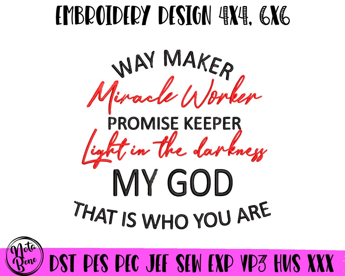 Waymaker Miracle Worker Embroidery Design Faith Embroidery | Etsy