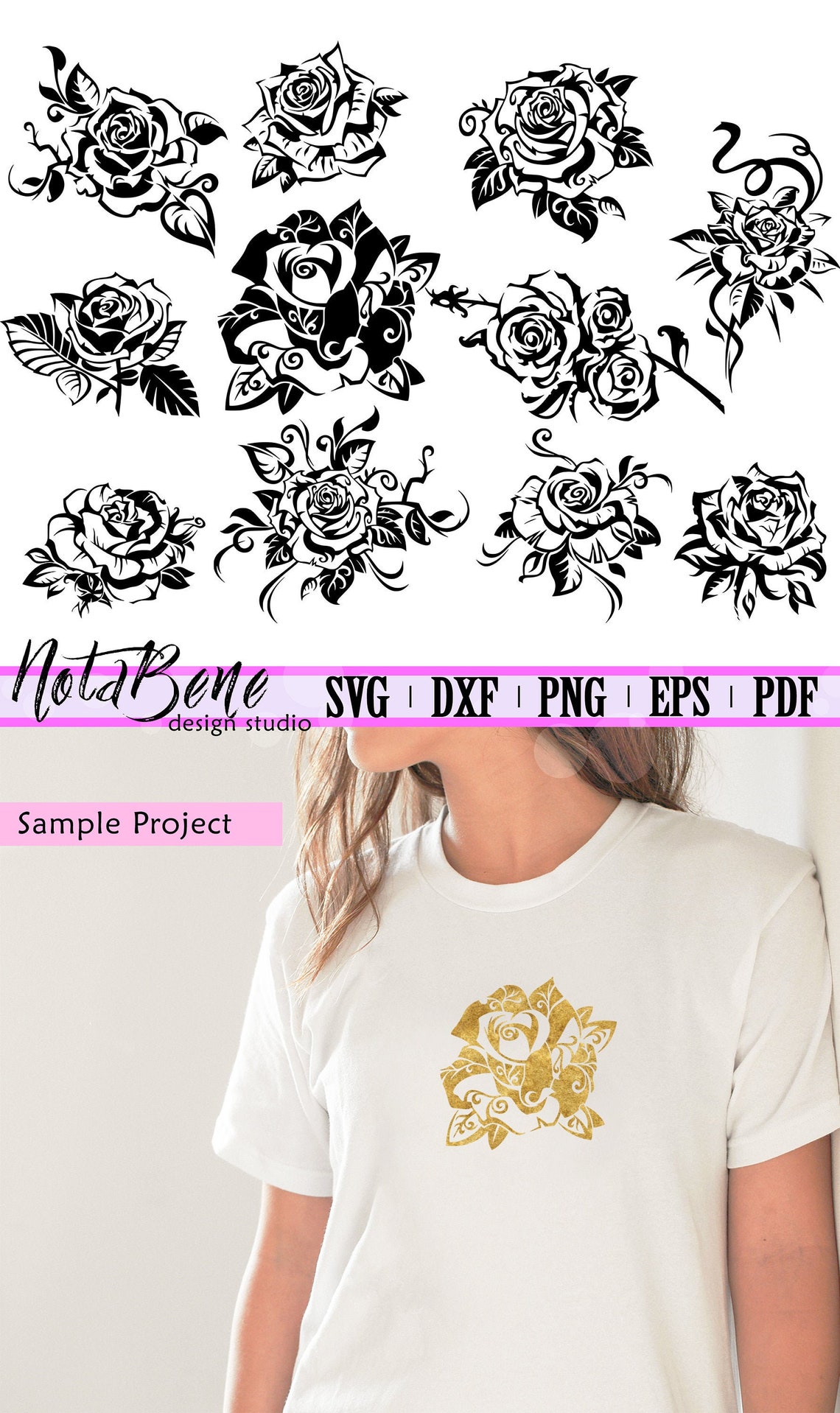 11 Roses Bundle SVG Black Roses Svg Tattoo Rose SVG Flowers - Etsy