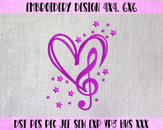 Heart Music Note Embroidery Treble G Clef Symbol Musician - Etsy