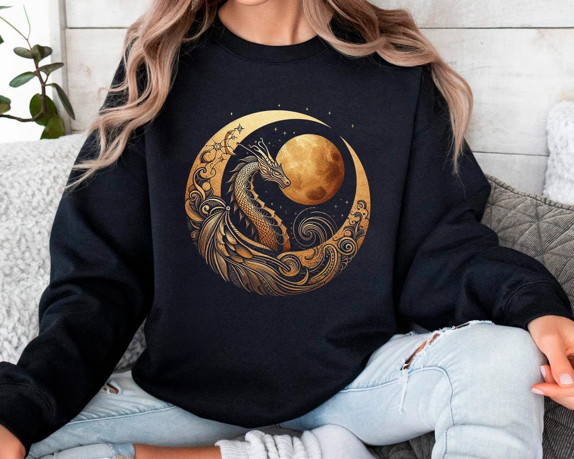 Mystic Dragon and Moon Png, Mystical Moon Phase Png, Dragon Boho ...