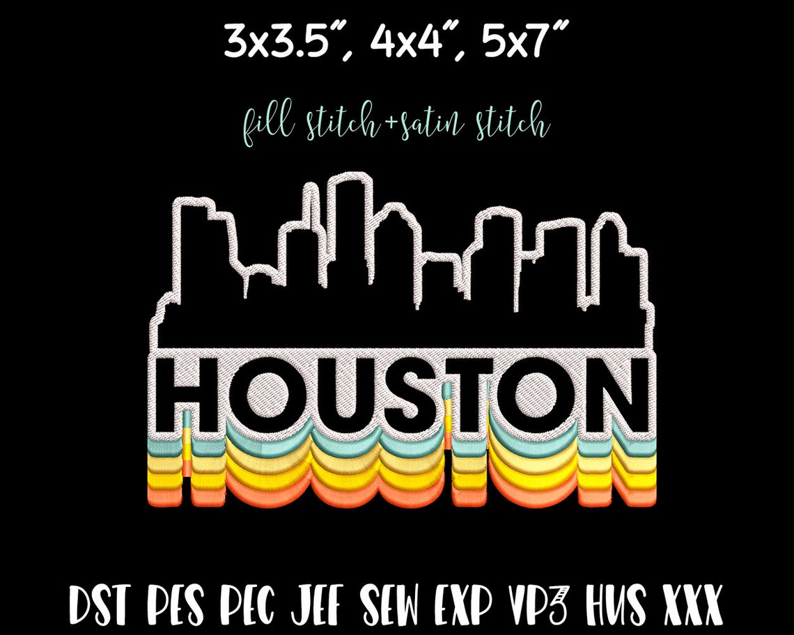 Houston City Skyline Embroidery Design Vintage Retro - Etsy