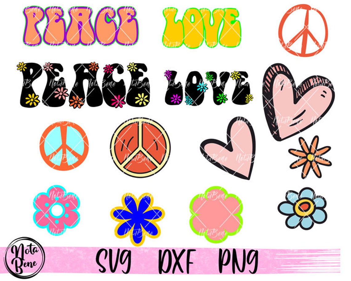 Hippie 14 Svg Bundle Groovy Flowers svg 60s 70s Retro Peace | Etsy